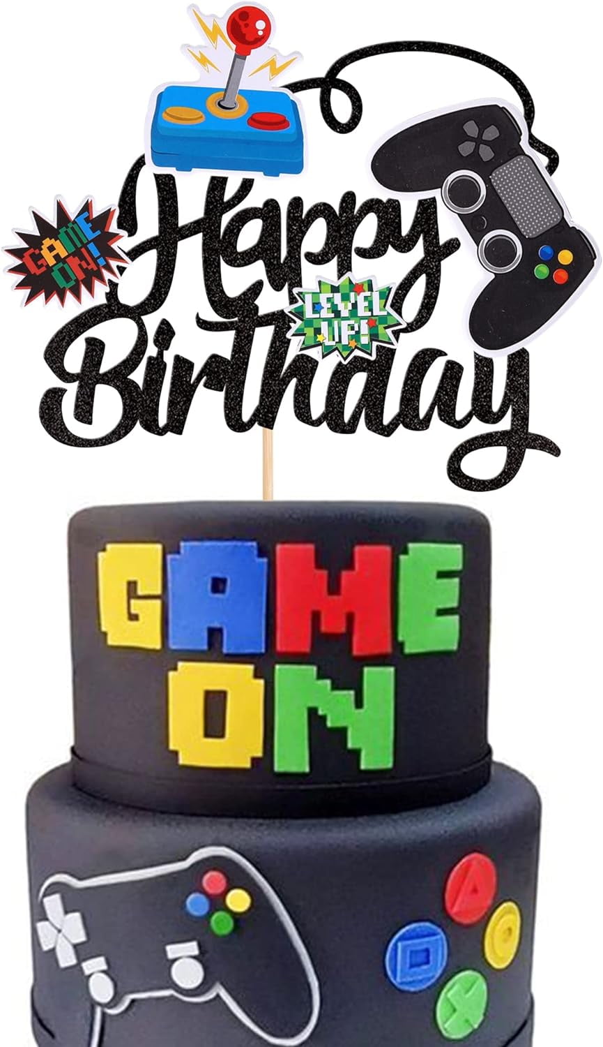1 PCS Video Game Happy Birthday Cake Topper Glitter Video Game Cake ...