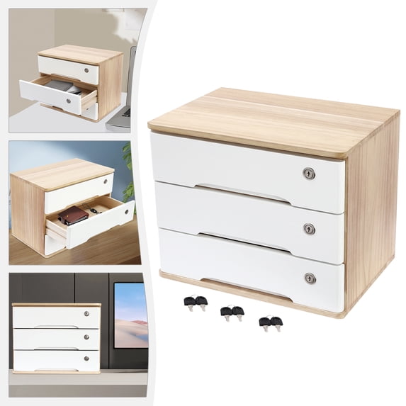 1 PCS Walnut + White Wooden Desktop Storage Cabinet, Desk Organizer ...