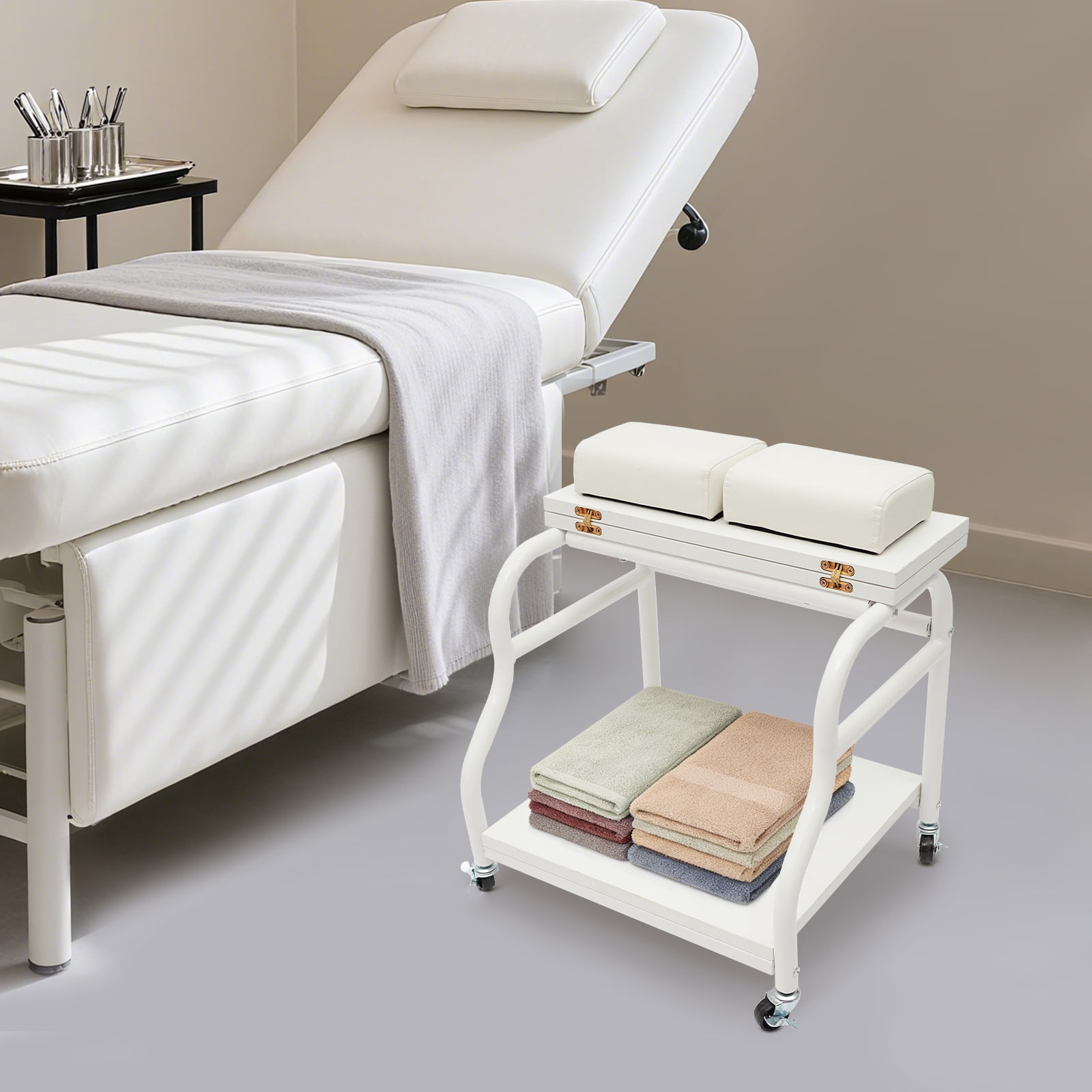 1 PCS White 40*40cm/ 15.75*15.75in Portable Esthetician Trolley Cart ...