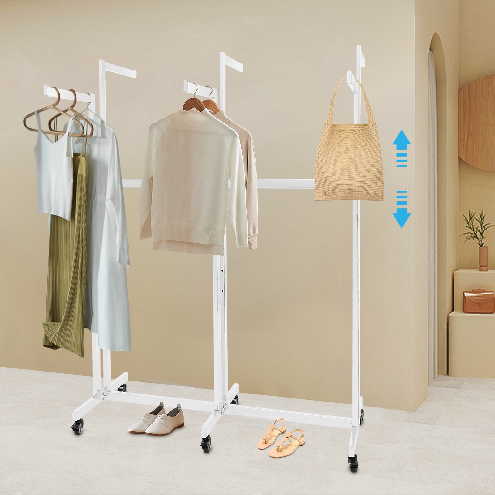 1 PCS White 6 Arms Clothing Retail Rack, Garment Rack with Wheels ...