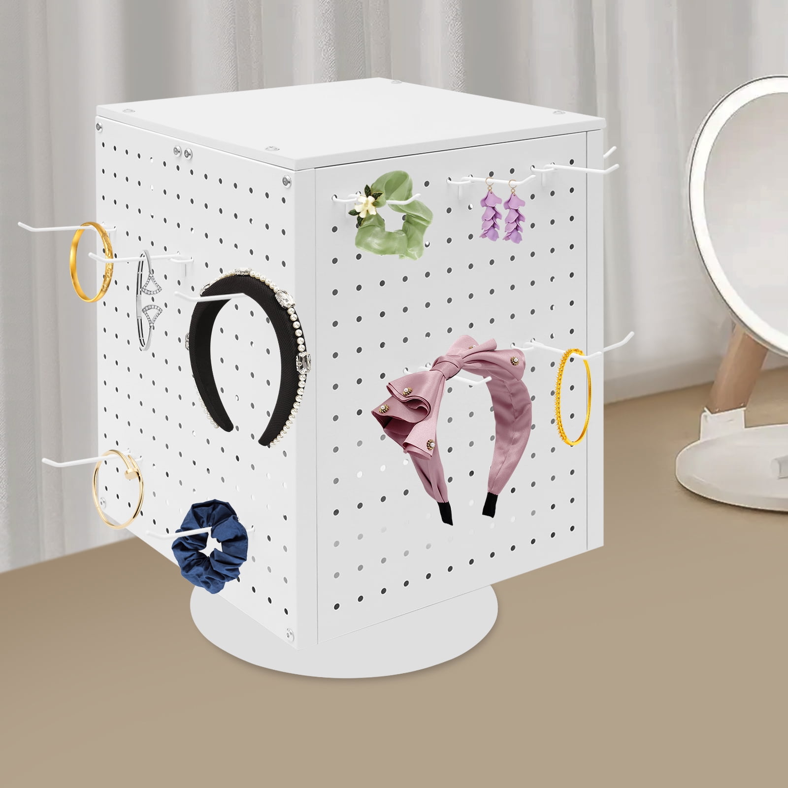 1 PCS White Free Standing Pegboard Rotating Display Stand, 4 Sided ...