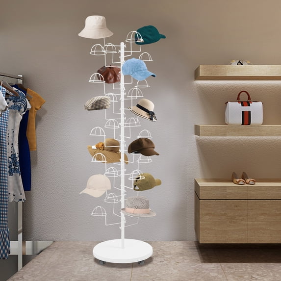 1 PCS White Metal Hats Display Stand, Hat Storage Stand with 30 Hooks ...