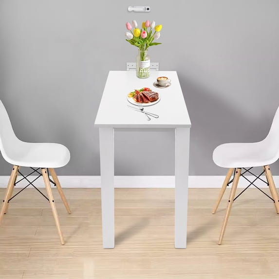 1 PCS White Rectangle, L-Shape Folding Table, Wall-Mount Folding Dining ...