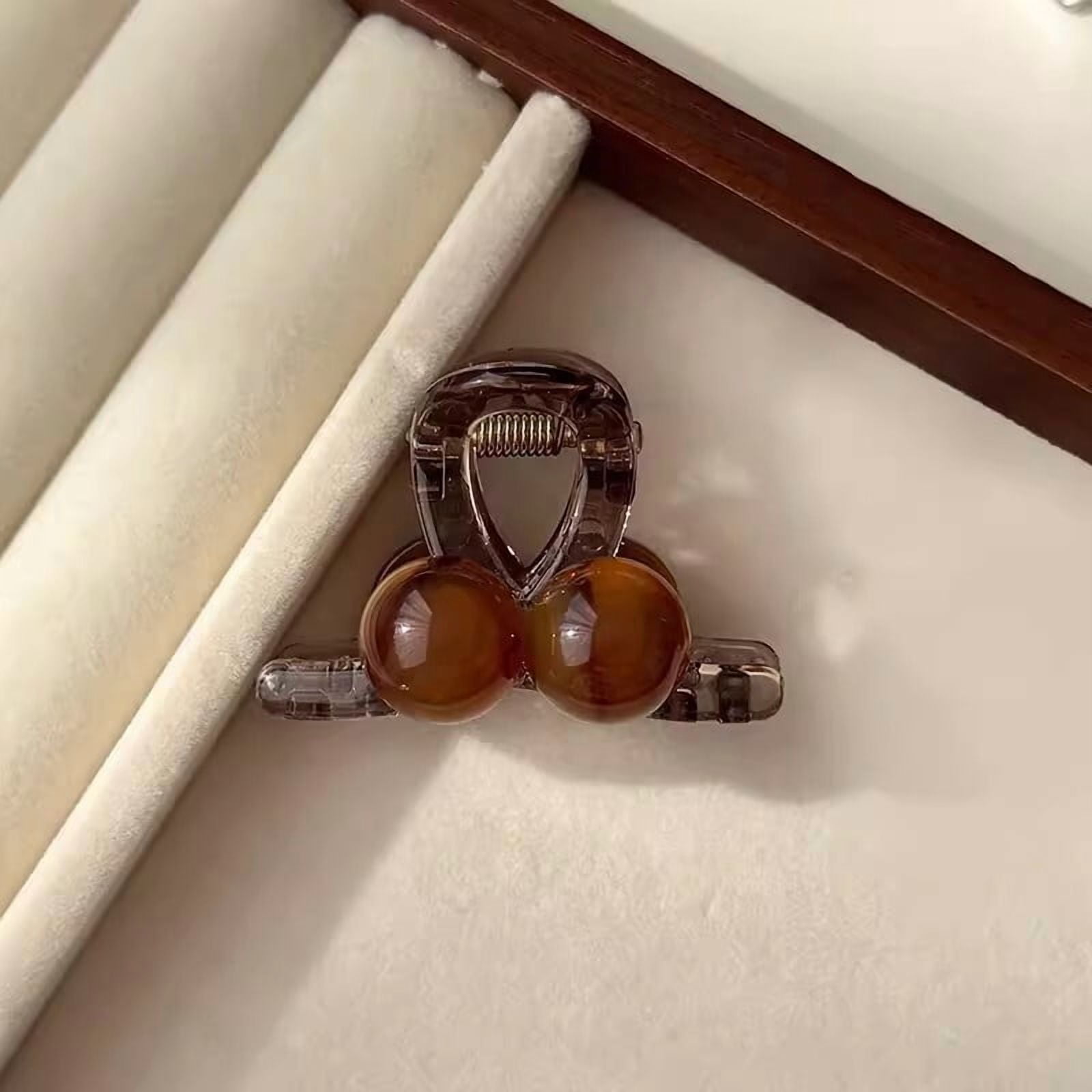 1 PCS Women Amber Double Pearl Small Claw Clip Maillard Style Hair Clip ...