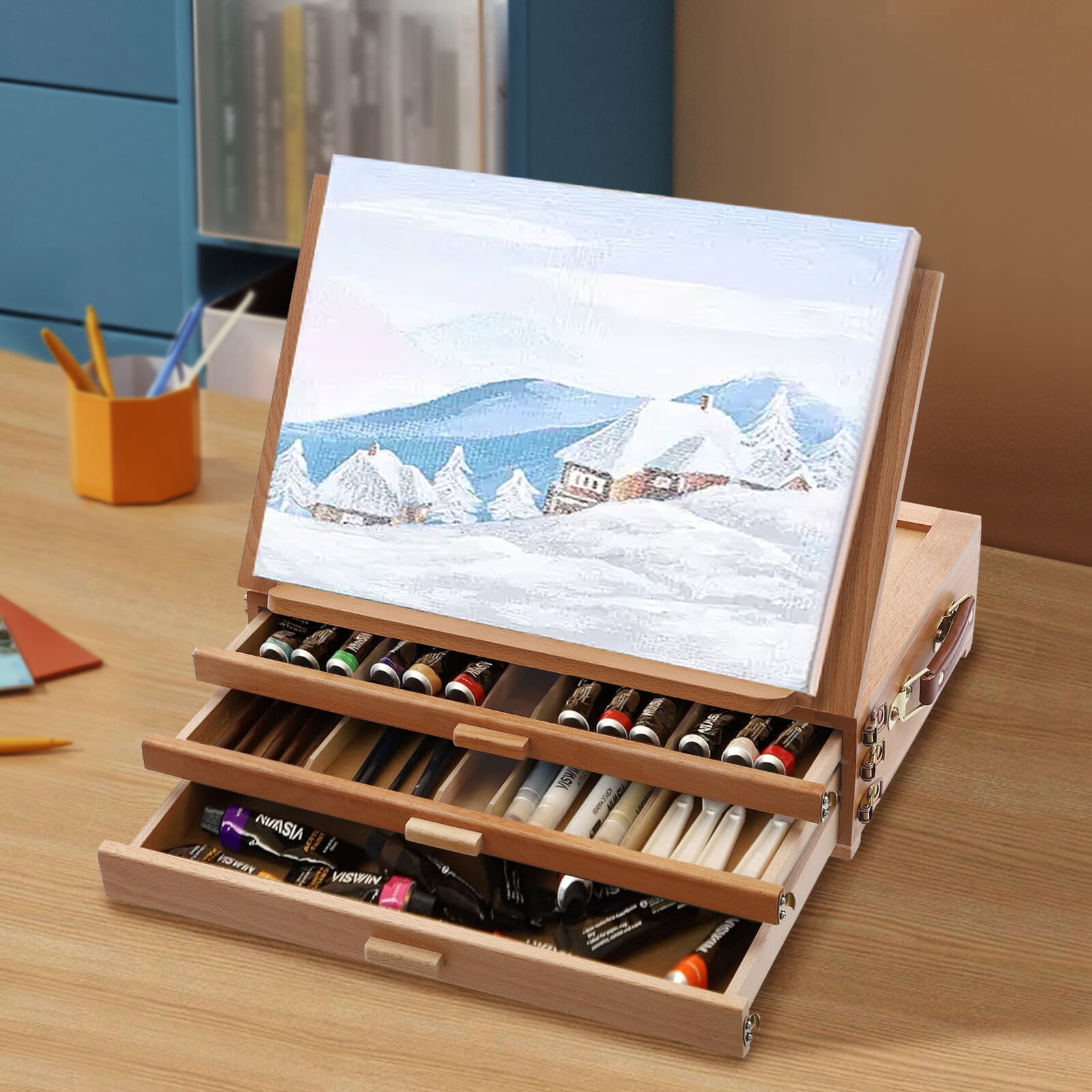 1 PCS Wood Color Adjustable Storage Box Easel, Painting Board Stand ...