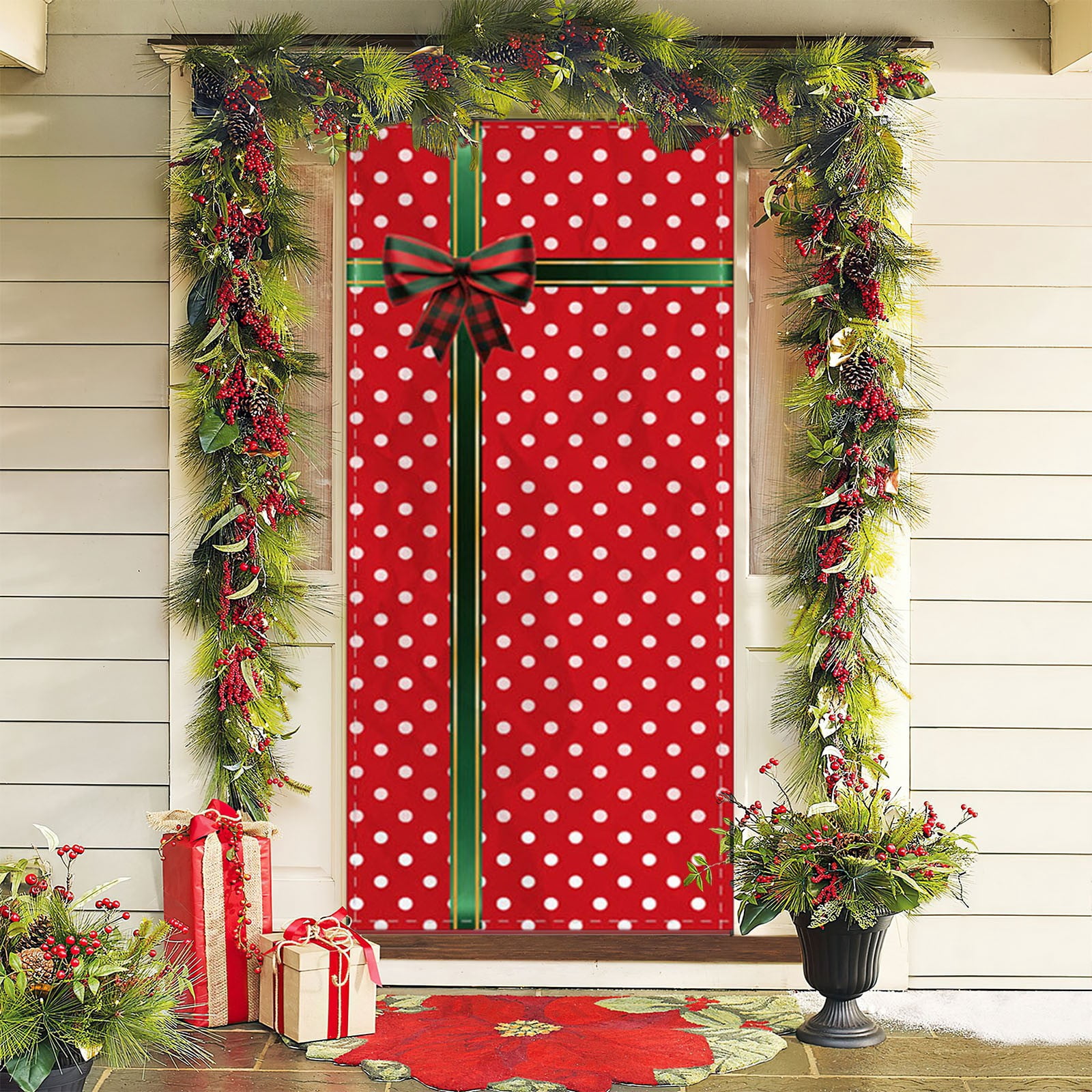 Under $1! PEONAVET Christmas Door Cover Red Gift Box Xmas Door ...