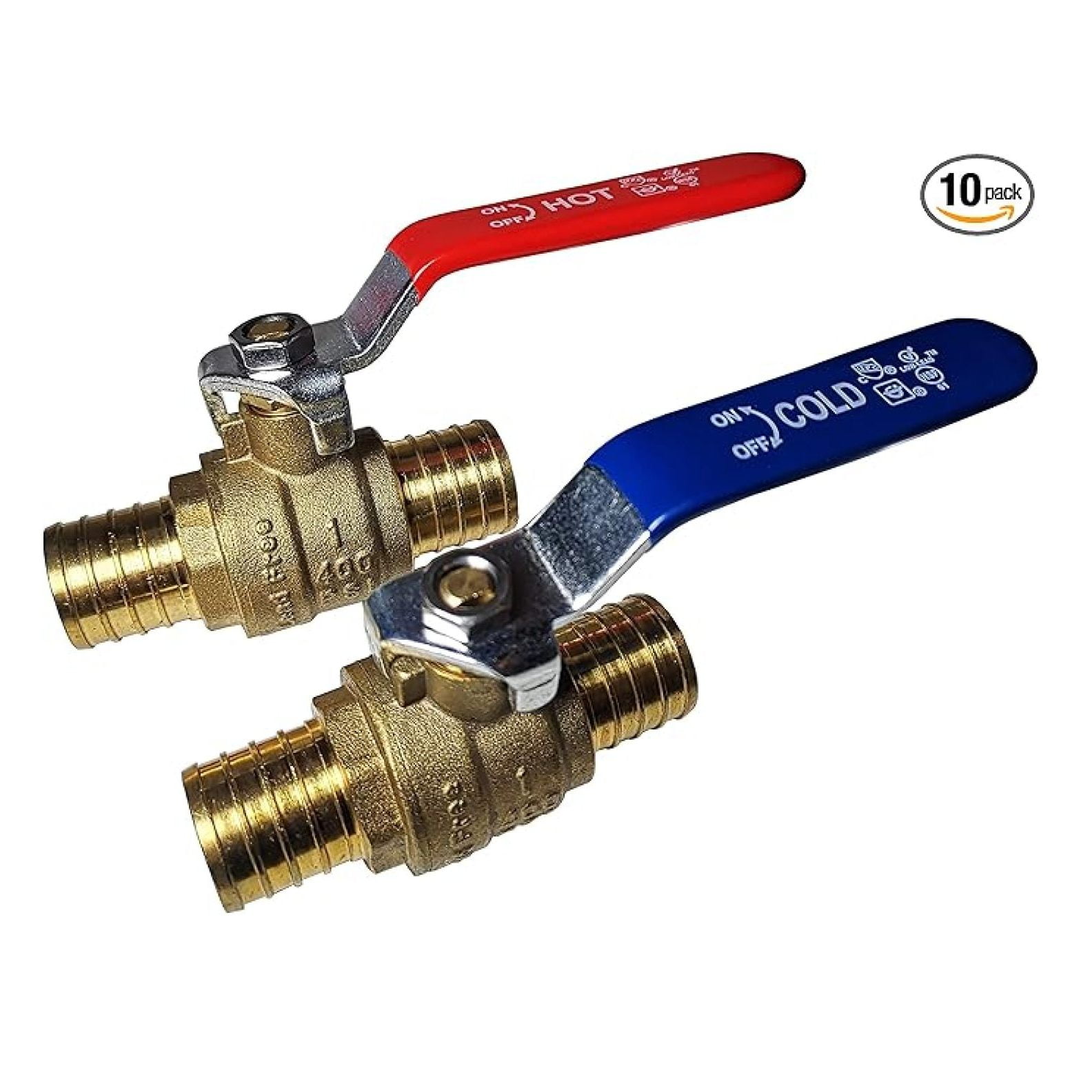 1" PEX Fittings with Handle - 10 Pack Hot & Cold - Red/Blue - Crimp PEX B Pipe - ANSI/NSF-61 ...