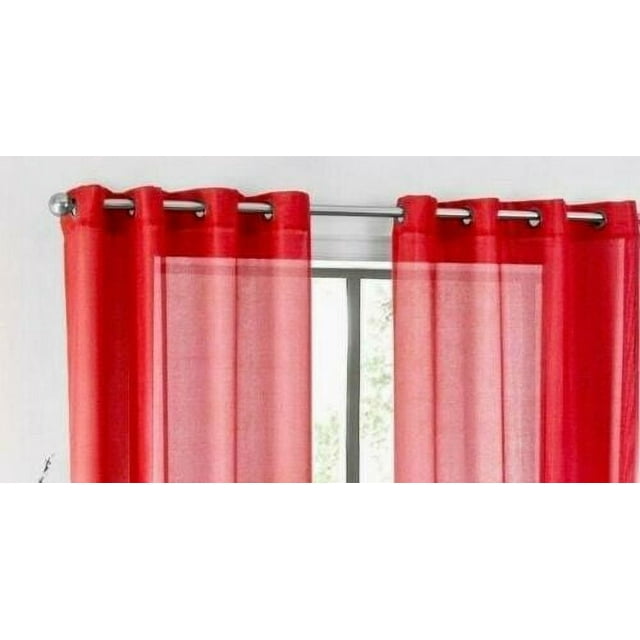 1 PIECE Ruby RED Solid Sheer Panels Faux Silk with Grommets Window ...