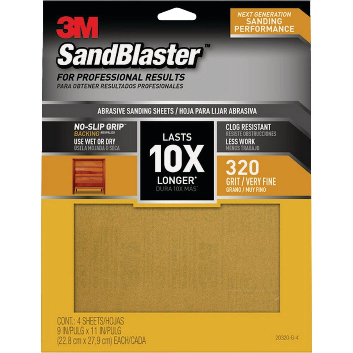 1 PK, 3M SandBlaster No Slip Grip Backing 9 In. x 11 In. 320 Grit Very ...