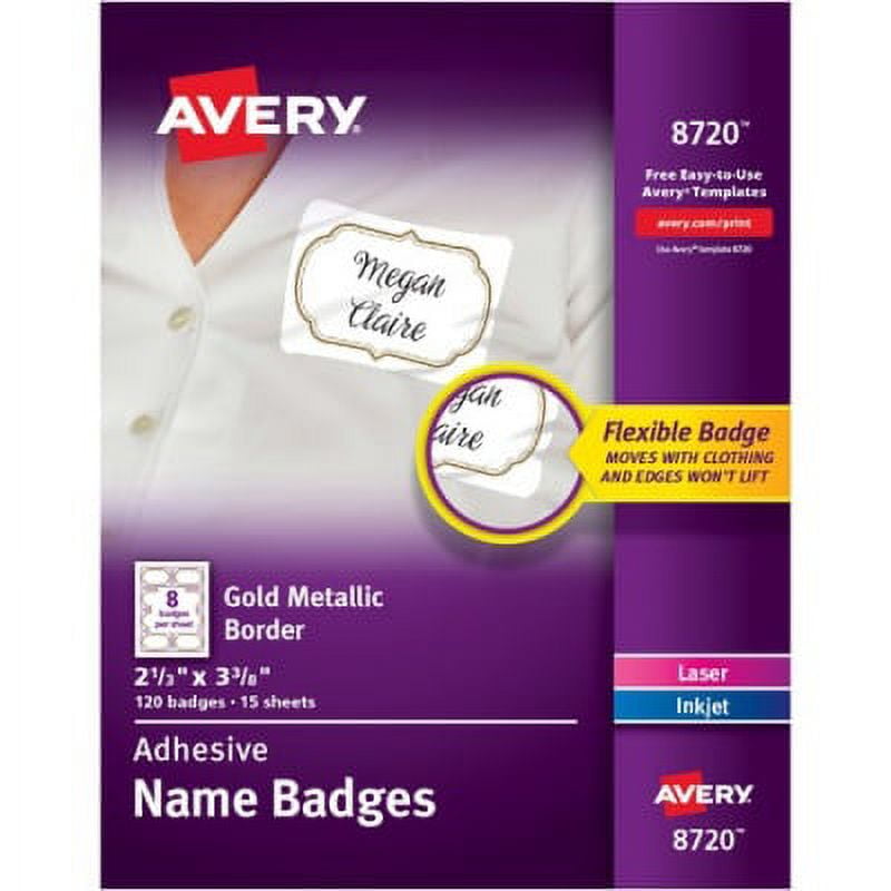 1 PK,Avery Self-Adhesive Removable Name Tag Labels with Gold Metallic ...