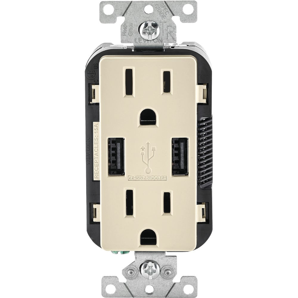 1 PK, Leviton Decora 3.6A 5V Light Almond 2-Port USB Charging Outlet ...