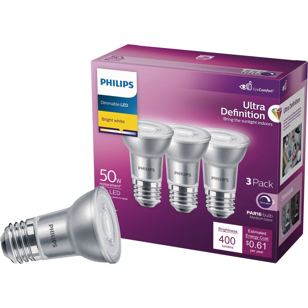1 PK, Philips Ultra Definition 50W Equivalent Bright White PAR16 Medium ...