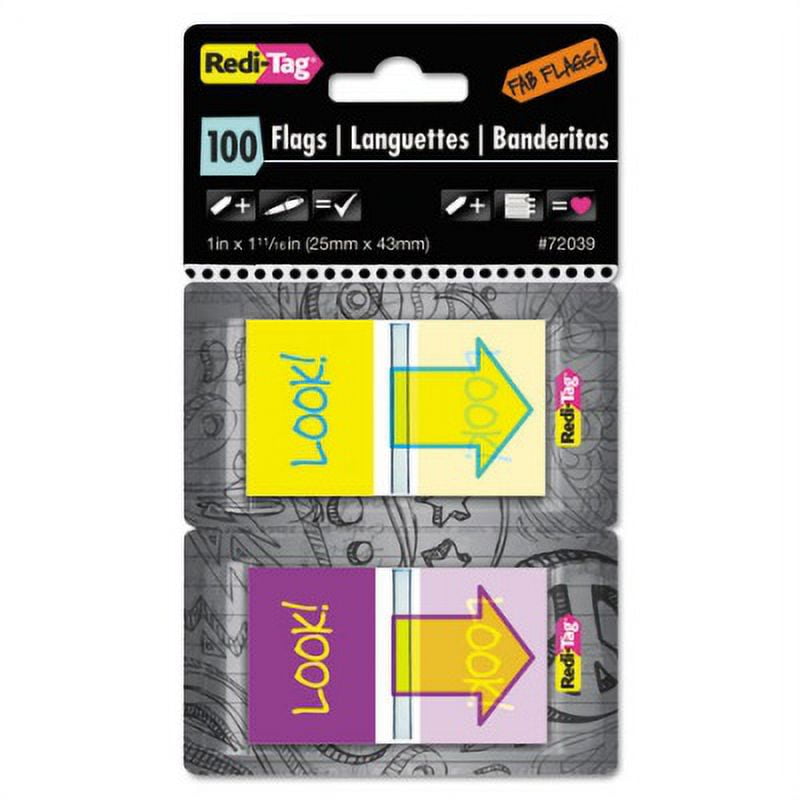 1 PK,Redi-Tag Pop-Up Fab Page Flags w/Dispenser, "Look!", Purple/Yellow ...