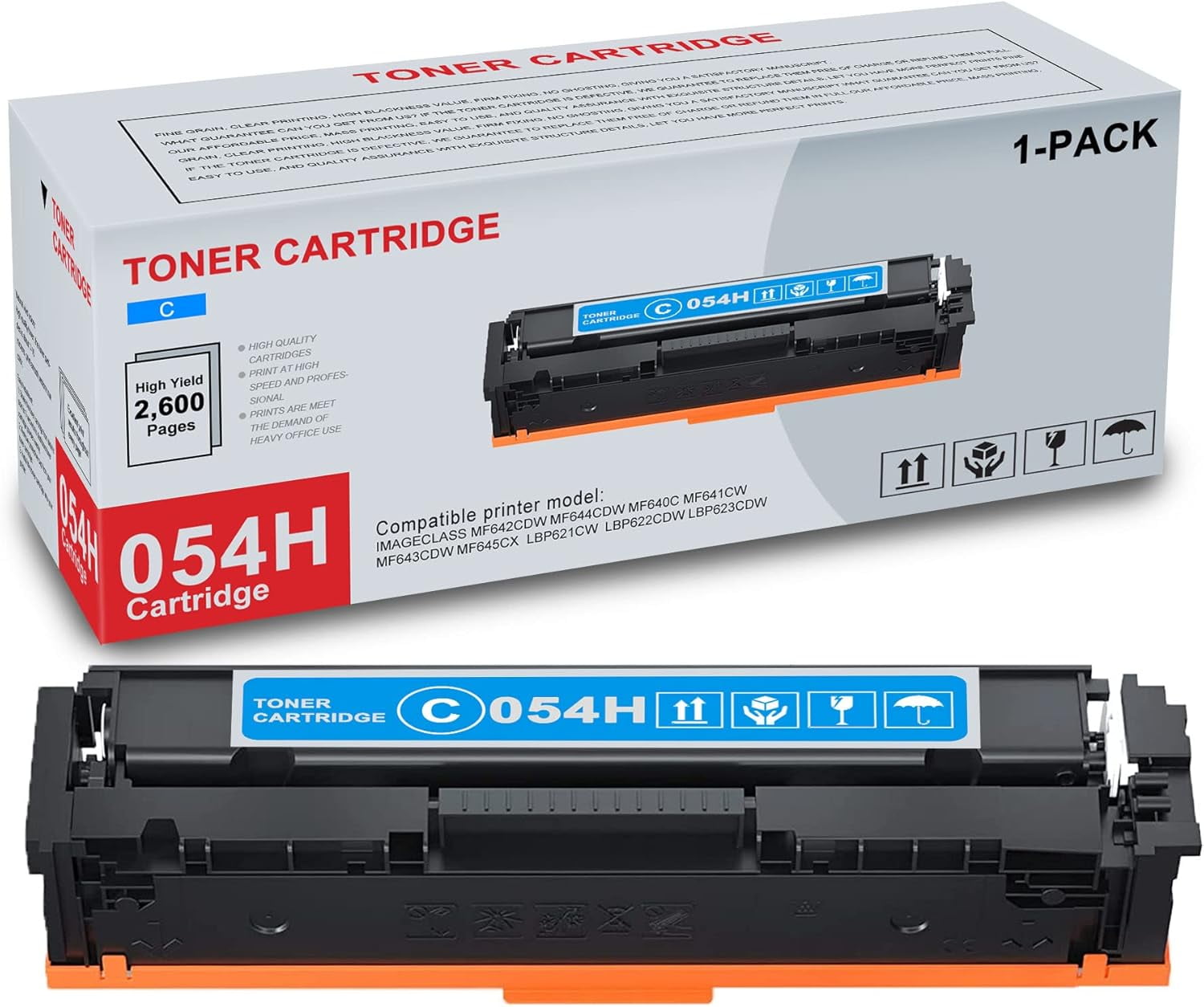1-Pack 054H 3027C001 Cyan Toner Cartridge High Yield Compatible CRG054H ...