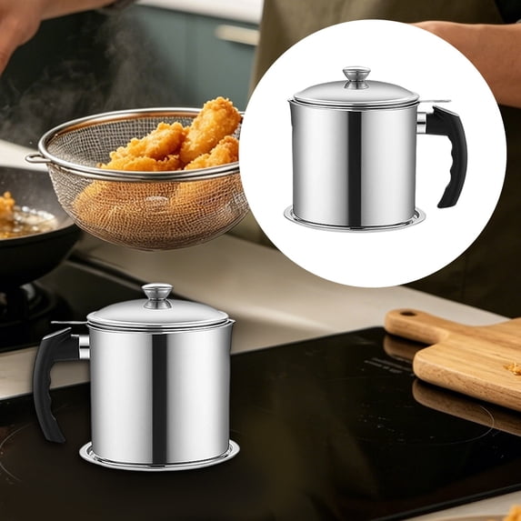 1 Pack 1.2L Stainless Steel Grease Container with Strainer, Oil Storage ...
