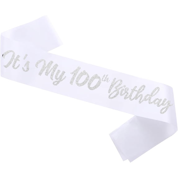 1 Pack 100th Birthday Sash, Black Satin with Silver Glitter Lettering ...