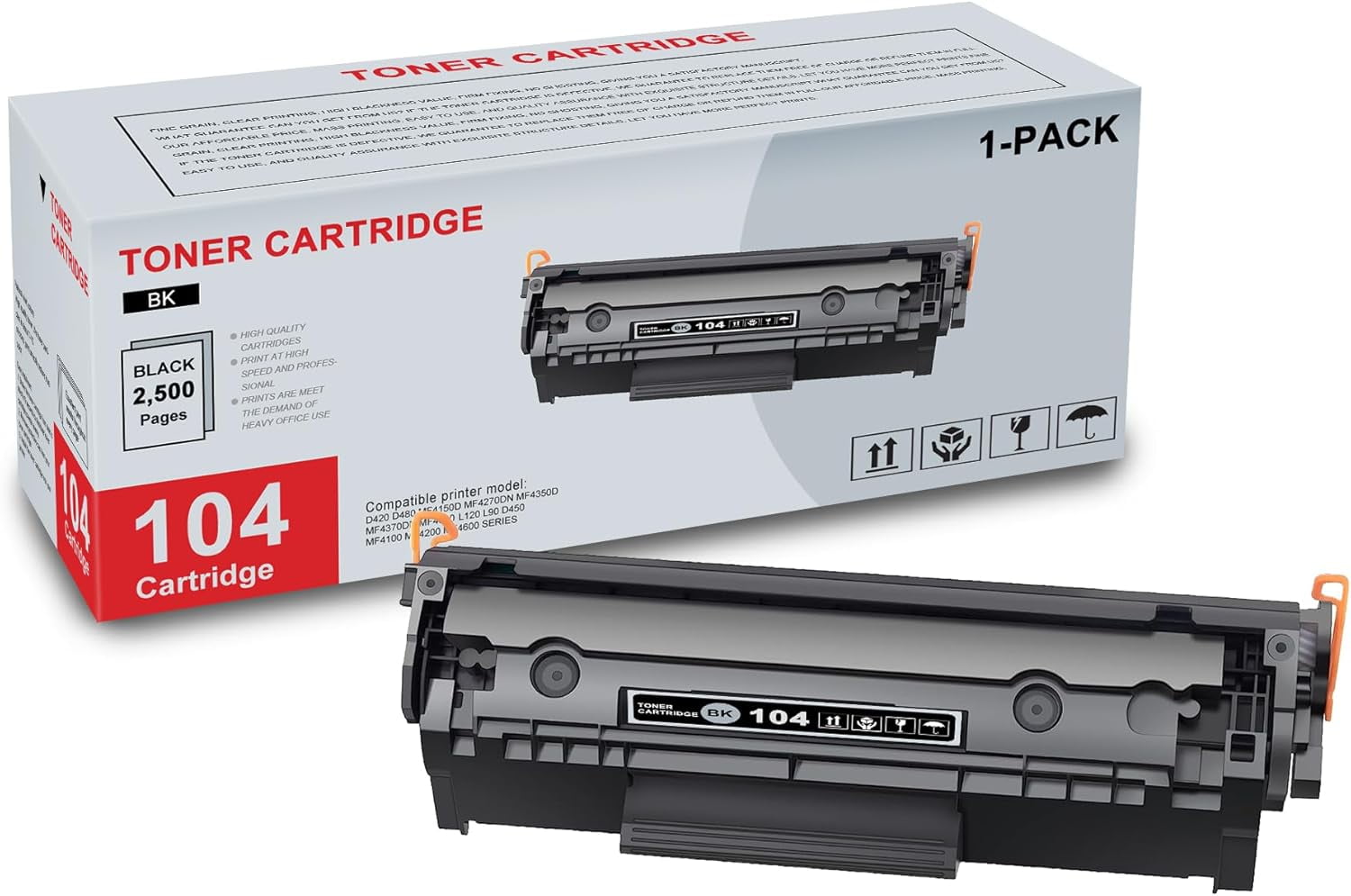 1-Pack 104 ‎0263B001 Black Toner Cartridge Compatible CRG104 104 ...