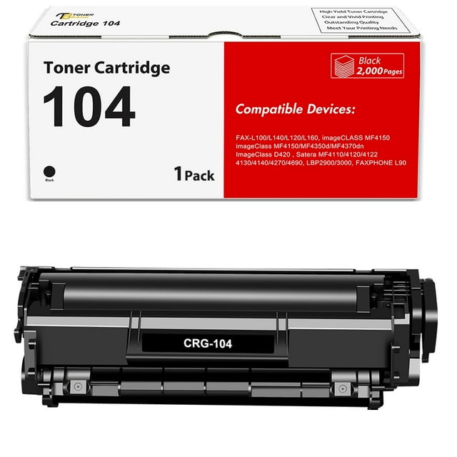 1-Pack 104 Black Toner Cartridge Compatible for Canon 104 CRG 104 CRG104 FAX-L100 MF4370dn D420 ...
