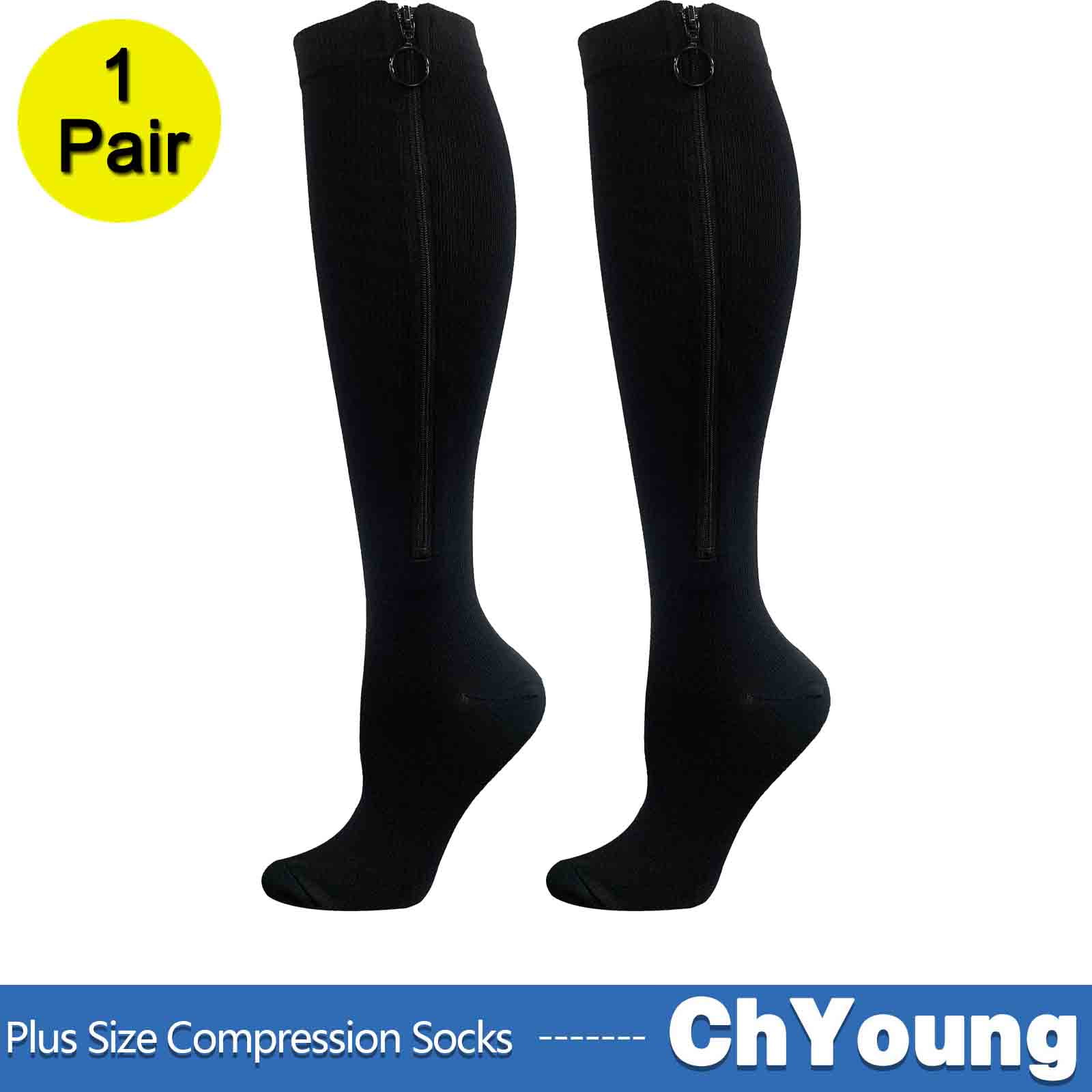 (1 Pack) 12# 4XL Zipper Compression Socks - 15-20 mmHg Open Toe Medical ...