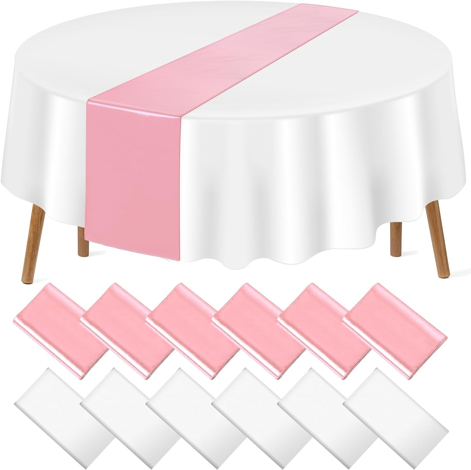 1 Pack 12x108 Inch Satin Table Runner and 84 Inch Round Plastic ...