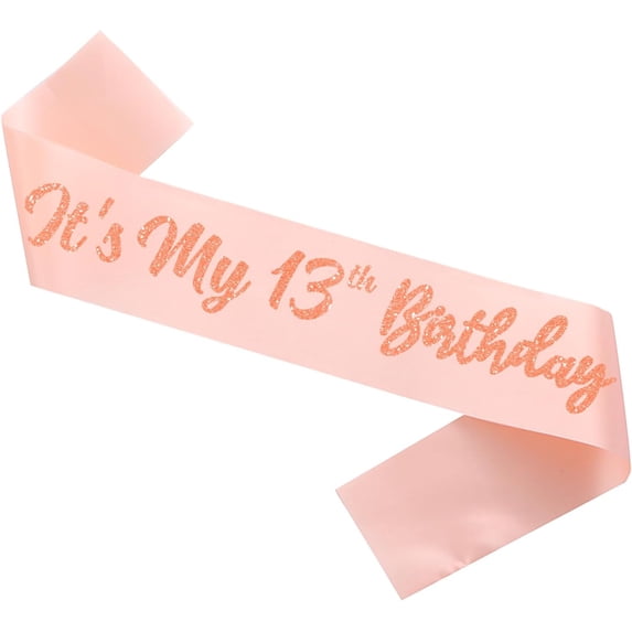 1 Pack 13th Birthday Sash, Blush Pink Satin with Rose Gold Glitter ...
