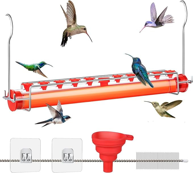 1 Pack 15.35in Tube Hummingbird Feeder for Hanging and Window Stick, 10 ...