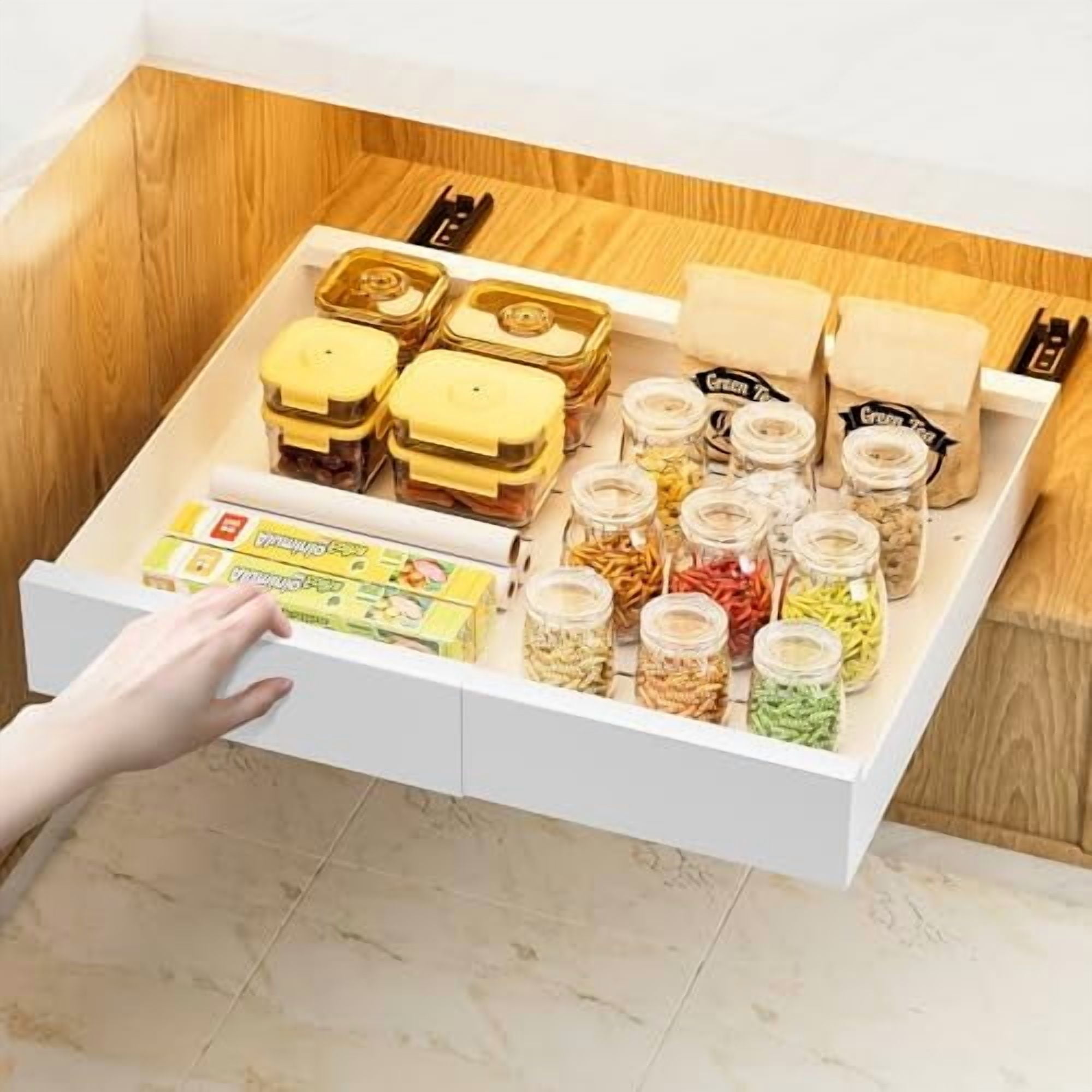 1 Pack | 16.9" Deep Pull Out Cabinet Drawer Organizer Adhesive, (12" to ...