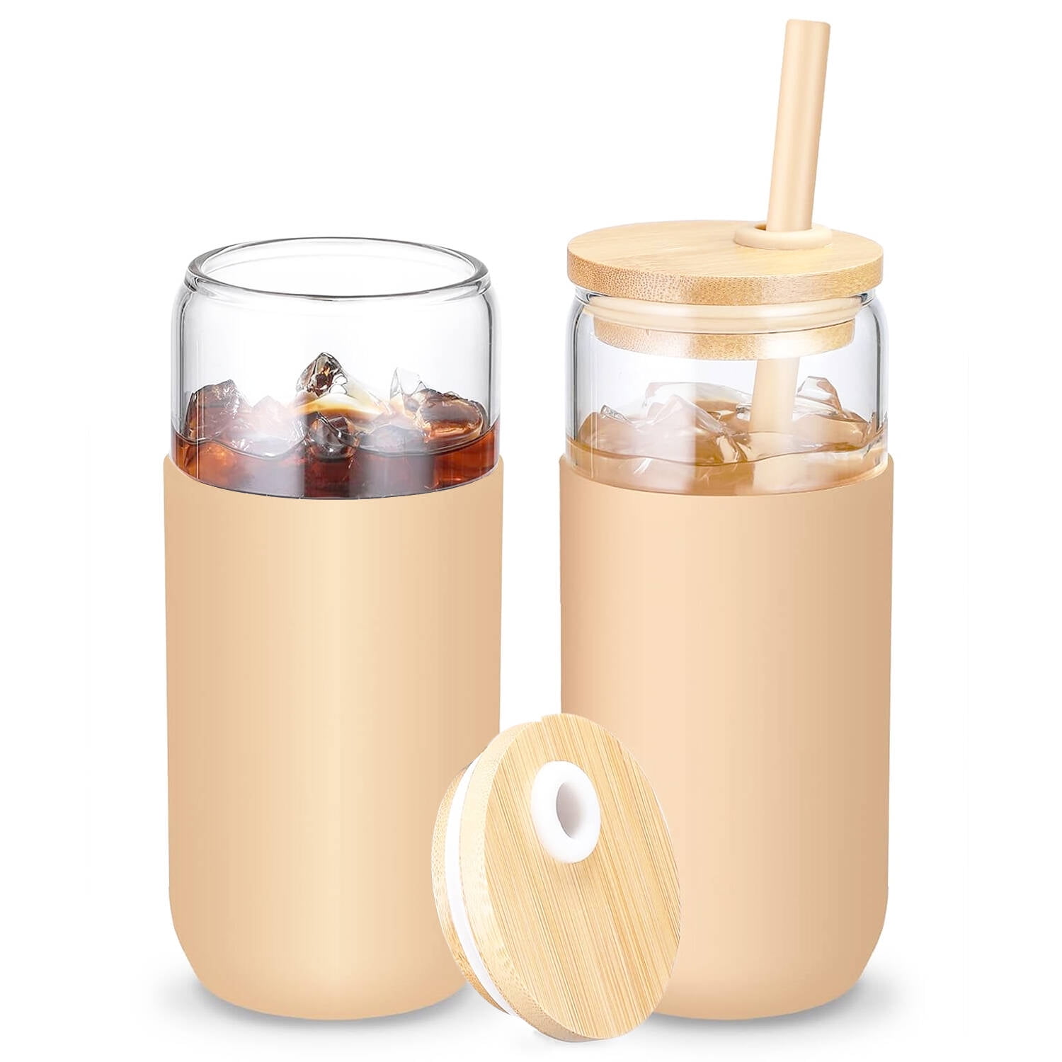 1 Pack 17 oz Glass Coffee Cups Water Bottle Glass Tumbler with Silicone ...