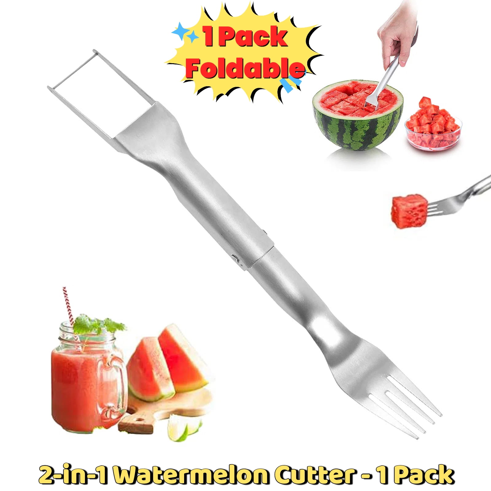 1 Pack 2-in-1 Watermelon Fork Slicer Cutter, Summer Stainless Steel ...