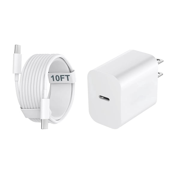 1 Pack 20W USB-C Fast Charger with 10FT Type-C Cable for iPhone 15/15 ...
