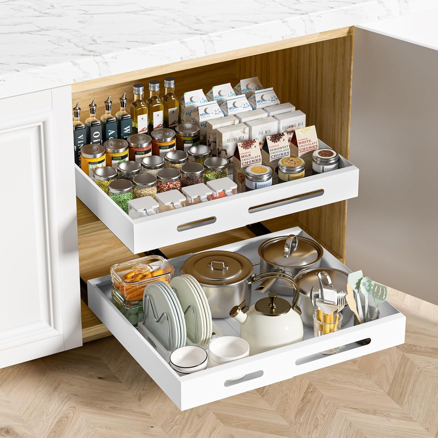 1 Pack | 21" Deep Pull Out Cabinet Organizer Adhesive, (13.8" to 22.0 ...