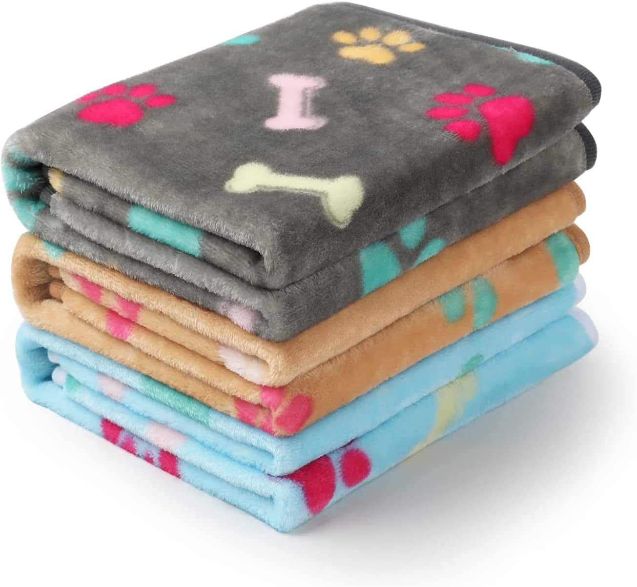1 Pack 3 Blankets Fluffy Premium Fleece Pet Blanket Flannel Paw Bone ...