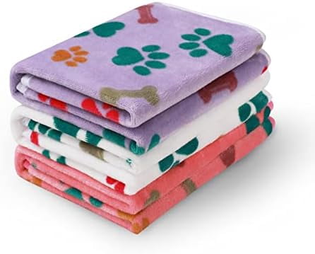 1 Pack 3 Blankets Fluffy Premium Fleece Pet Blanket Flannel Paw Bone ...