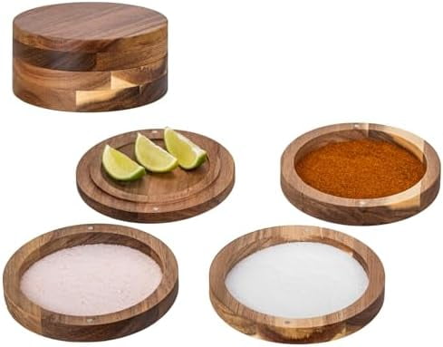 1 Pack 3-Tier Acacia Wooden Margarita Salt Rimmer Set,Salt&Sugar Rimmer ...