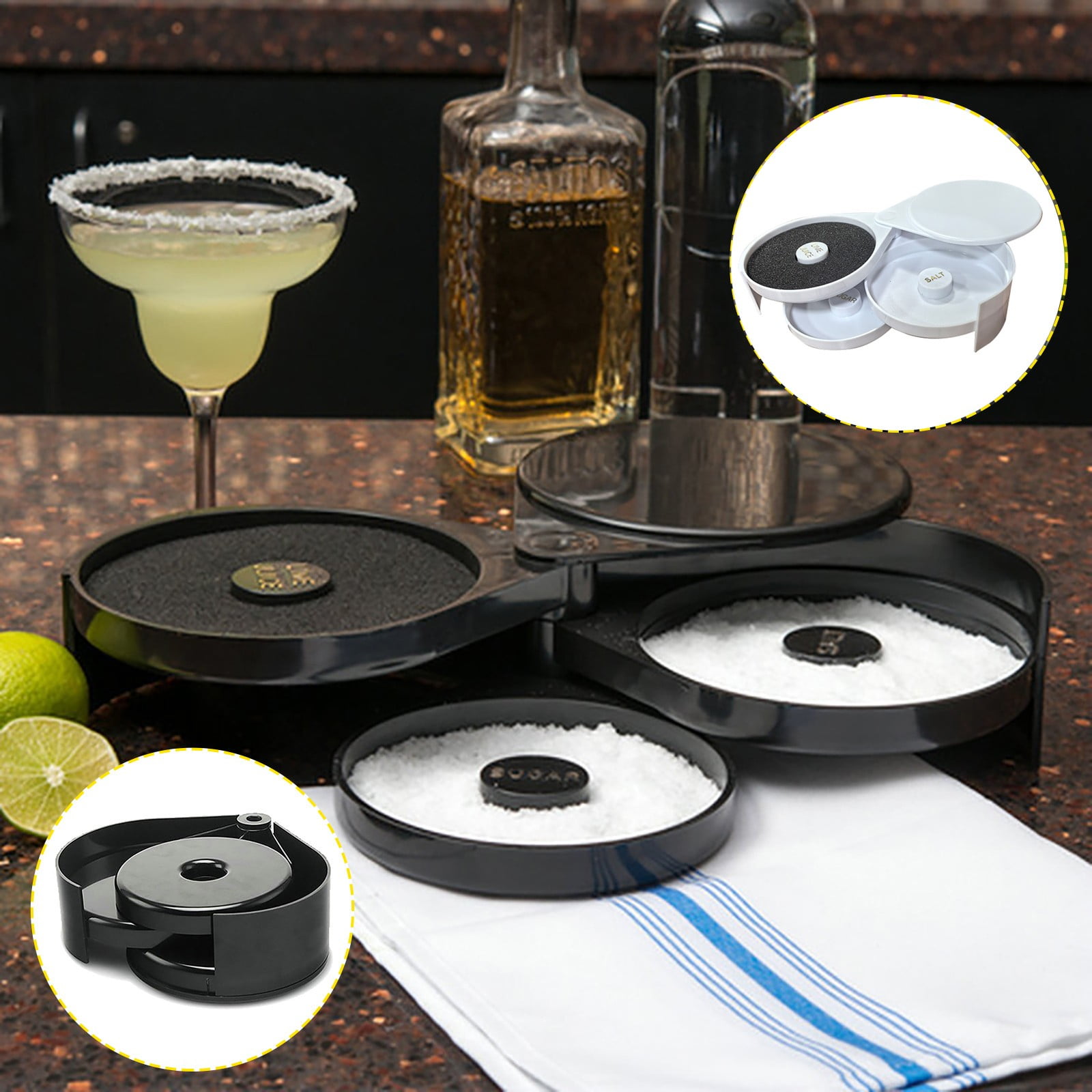 1 Pack 3 Tier Bar Glass Rimmer for Margarita and Cocktail, Bartender ...