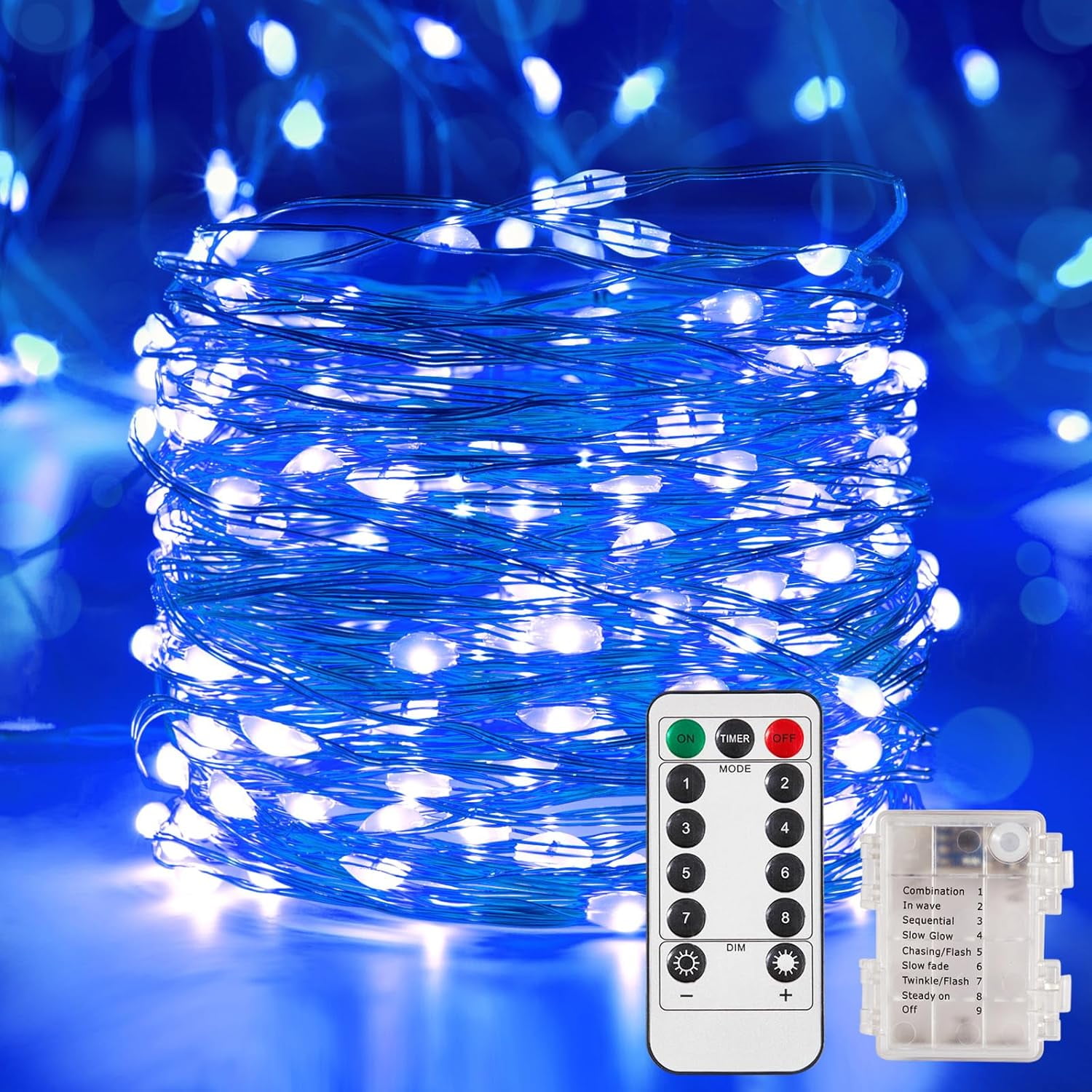 1 Pack 32.8 Ft. Battery Operated Outdoor String Lights with Remote ...
