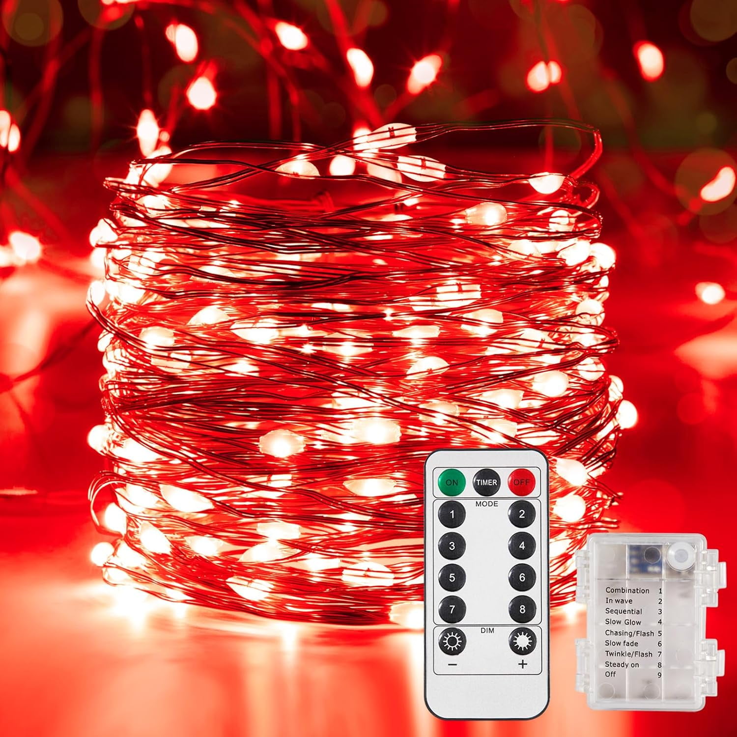 1 Pack 32.8 Ft. Battery Operated Outdoor String Lights with Remote ...