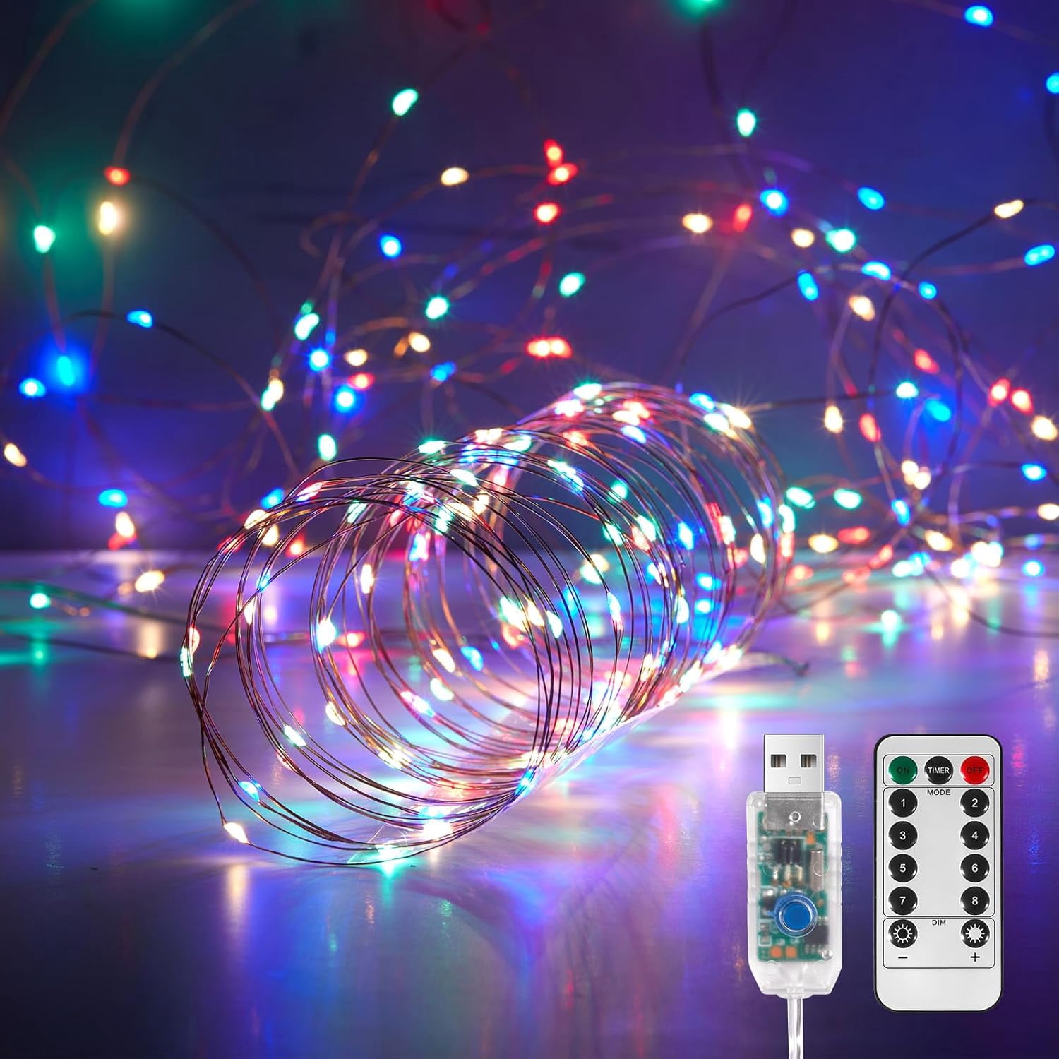 1 Pack 32. 8 ft. USB Powered Fairy Lights with Remote & Timer, 100 LED ...