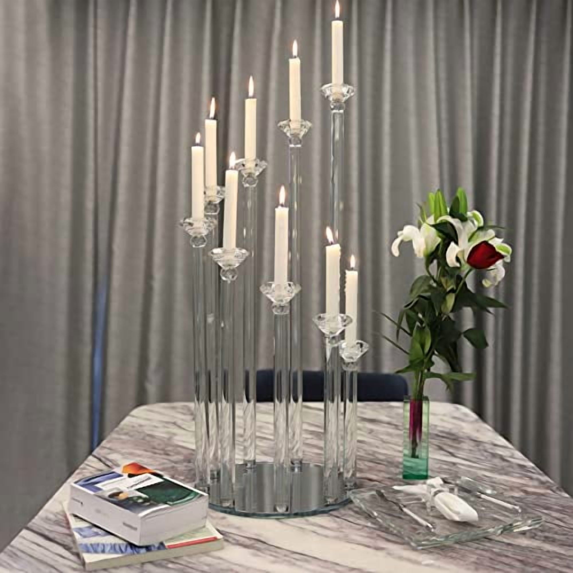 (1-Pack) 32" Crystal Table Candelabra Candle Holder-9 Arms, Pillar ...