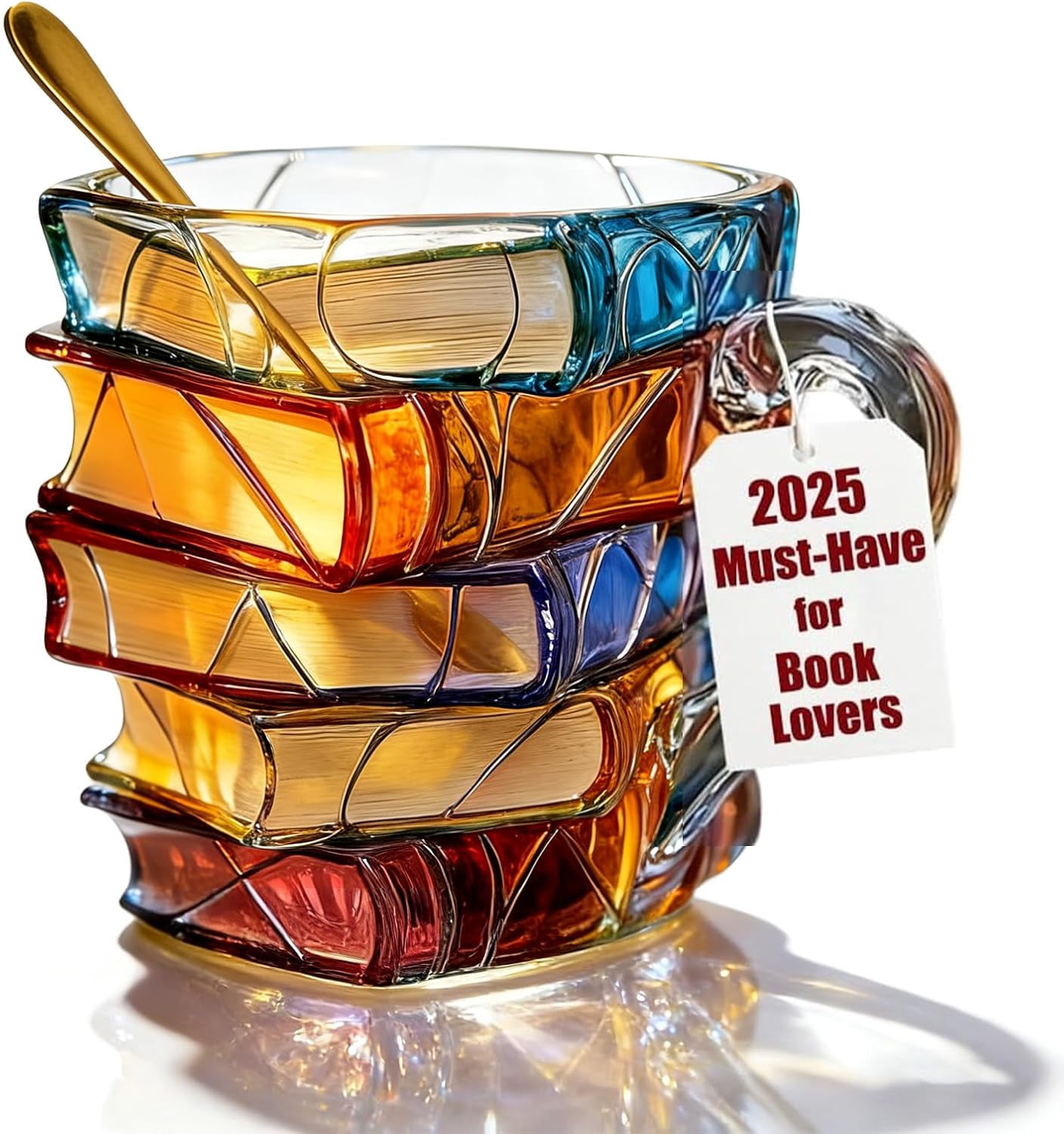 1 Pack 3D Hand Painted Glass Book Mug, Stained Glass Book Mug with ...