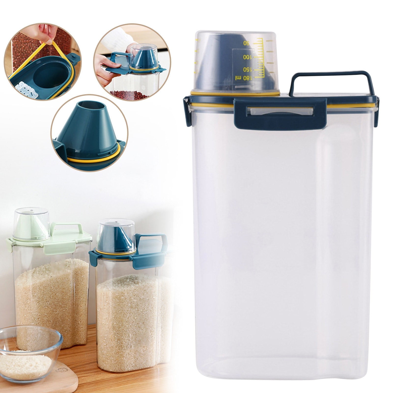 1-Pack 3L Airtight Food Storage Container with Measuring Cup & Flip Lid ...