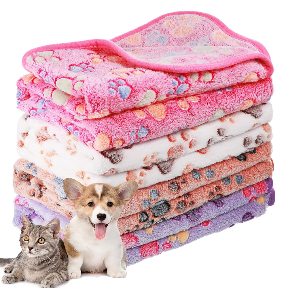 "PLAYWUS Pet Blanket Dog Paw Print Fleece Flannel Throw Warm Pet ...