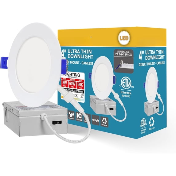 1-Pack of 4-Inch Slim LED Recessed Lights with Junction Box, Adjustable ...