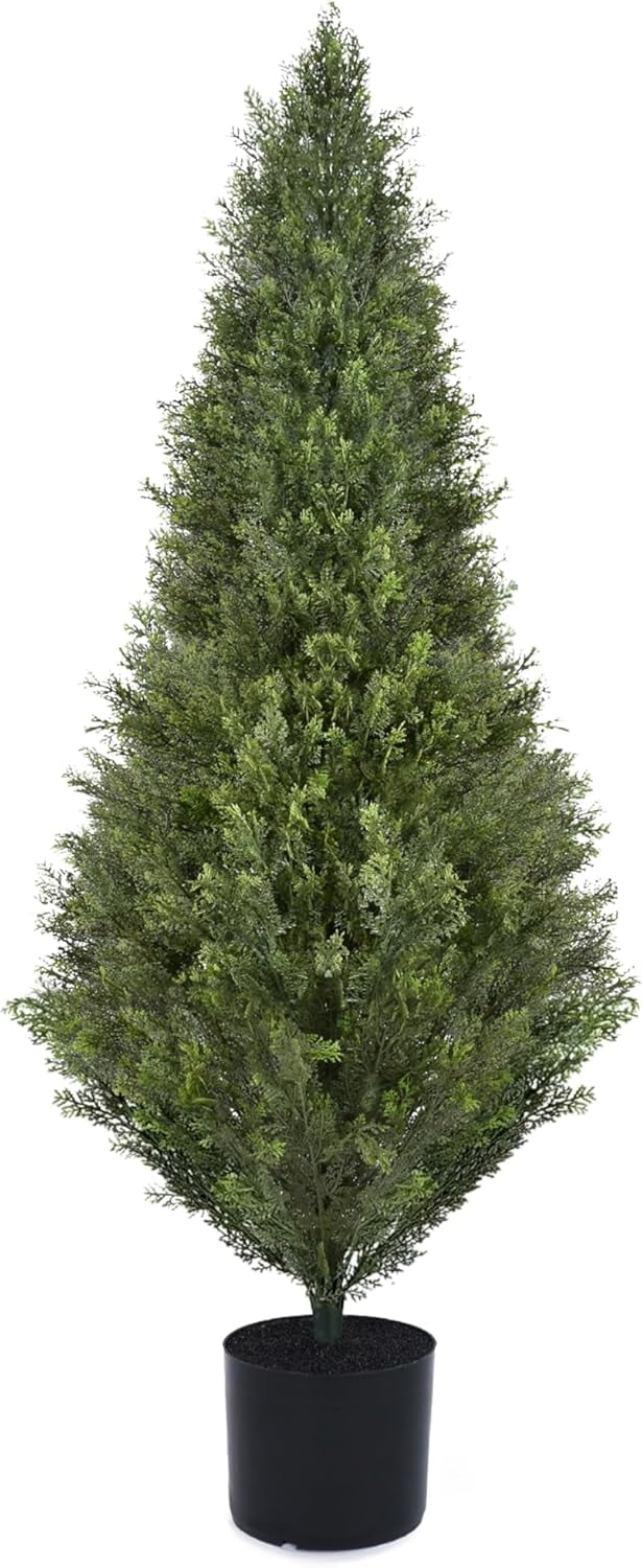 1 Pack 4ft Artificial Cedar Topiary Trees 48 in UV Rated Potted Fake ...