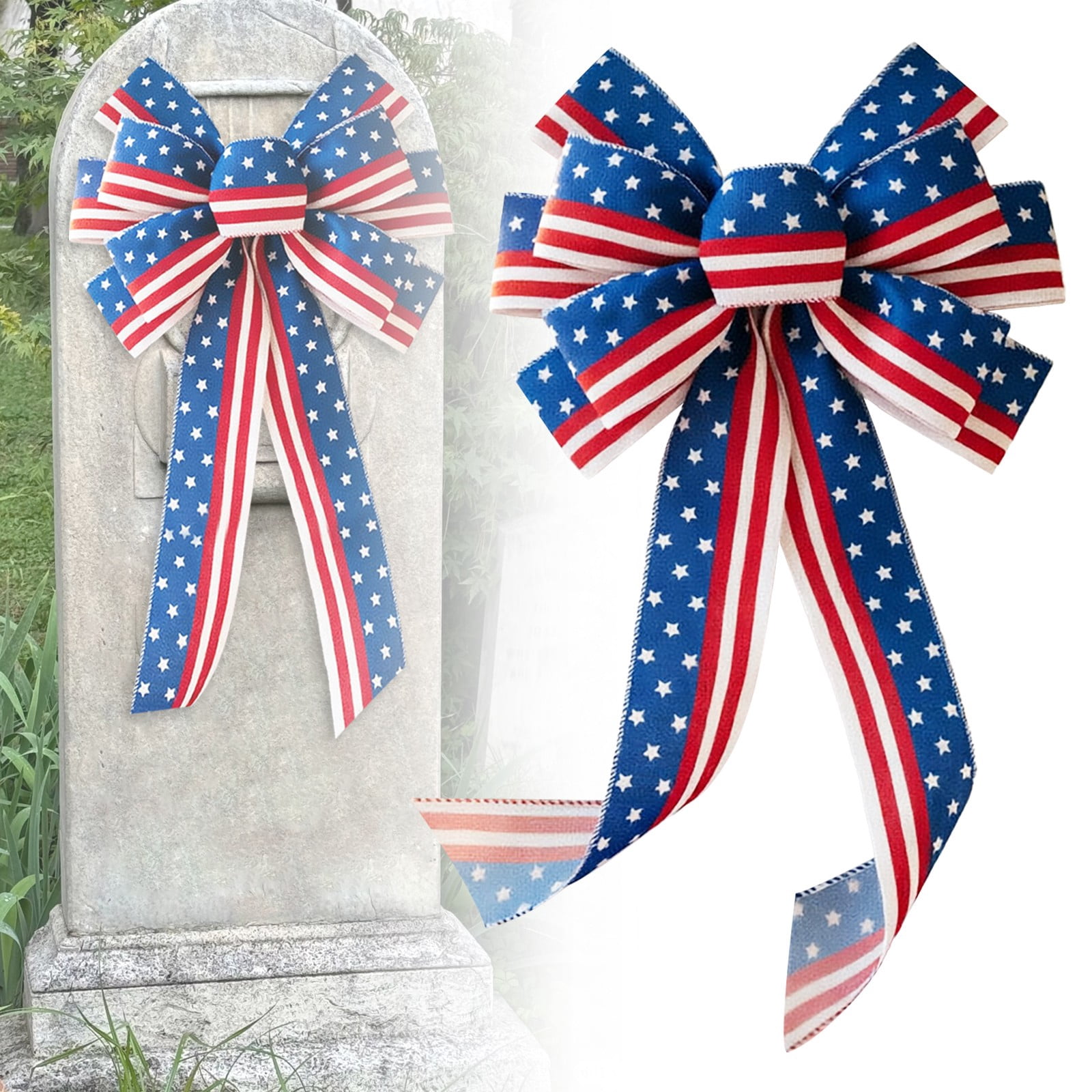 1 Pack 4th of July Decor Bow for Wreath,Red White Blue Stripe Stars ...