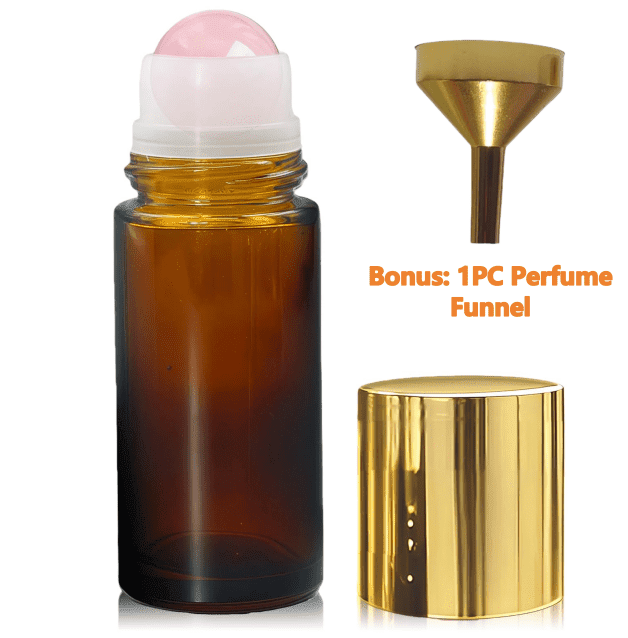 1 Pack 50ml Amber Glass Essential Oil Roller Bottle, Rose Quartz Roll ...