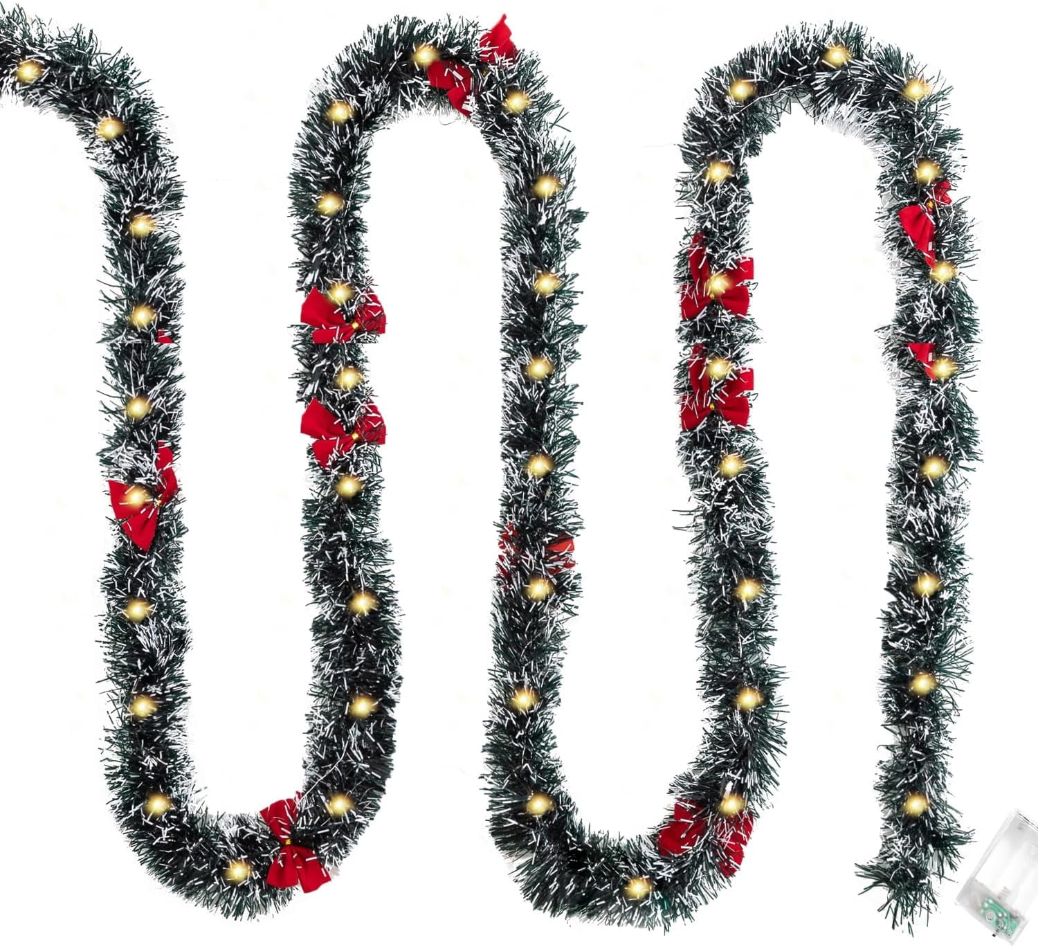 1 Pack 6.6 Ft Prelit Christmas Tinsel Garland, Dark Green Metallic ...