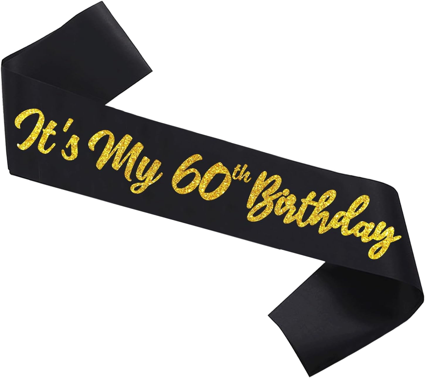 1 Pack 60th Birthday Sash, Black Satin with Gold Glitter Lettering ...
