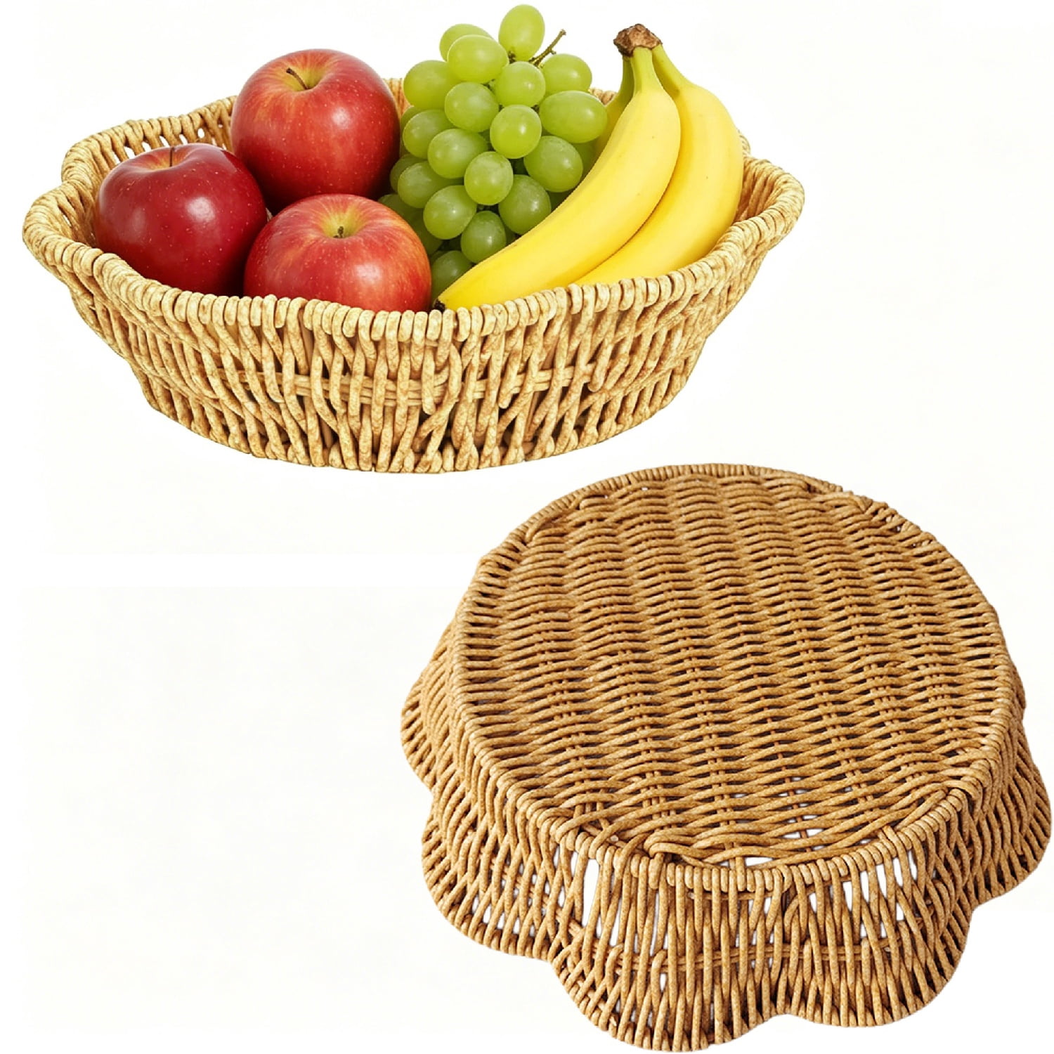 1 Pack 8.46 Inch Round Wicker Bread Basket, Imitation Rattan Hand Woven ...