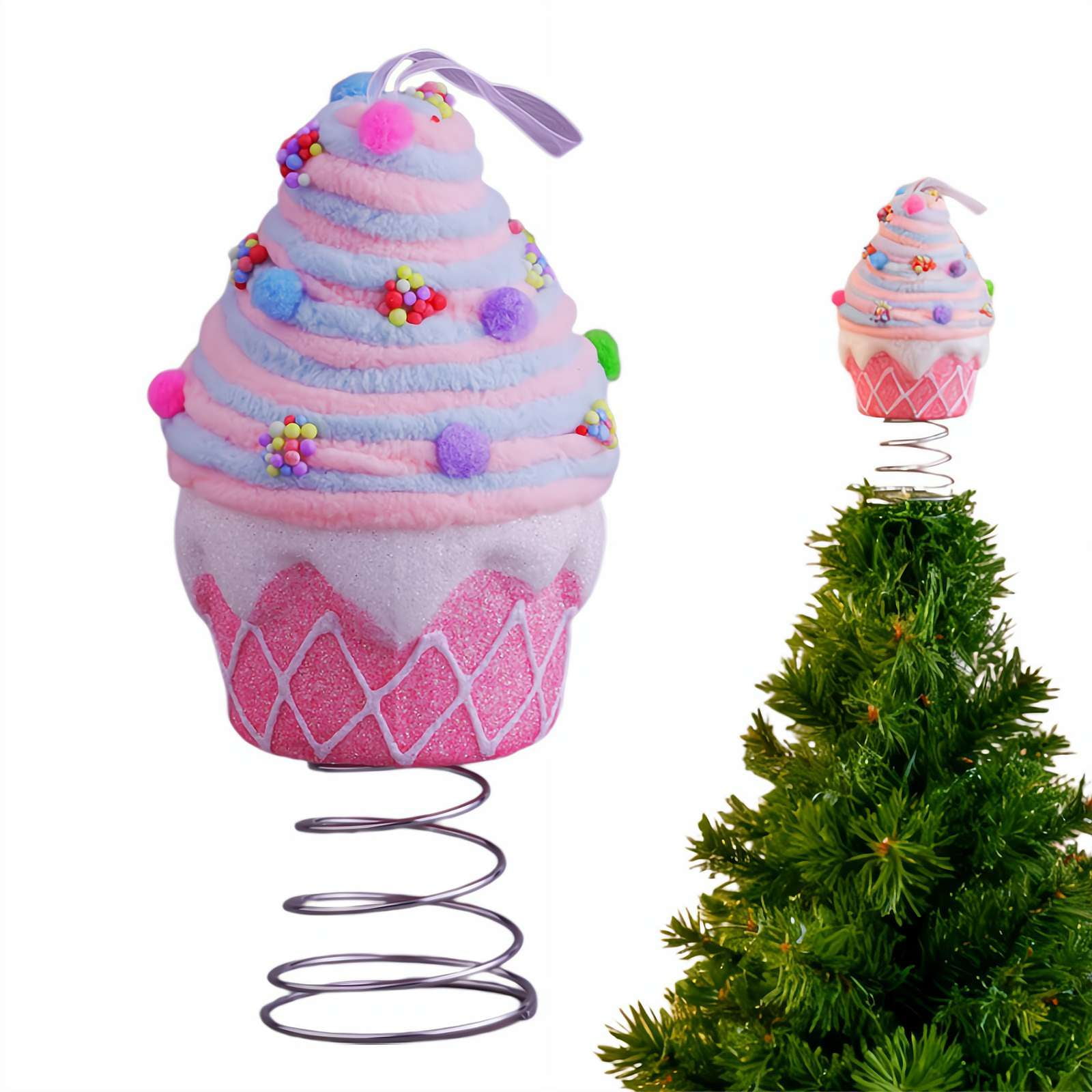 1 Pack 8 Inch Pastel Dessert Christmas Tree Topper Pink Cupcake Tree ...